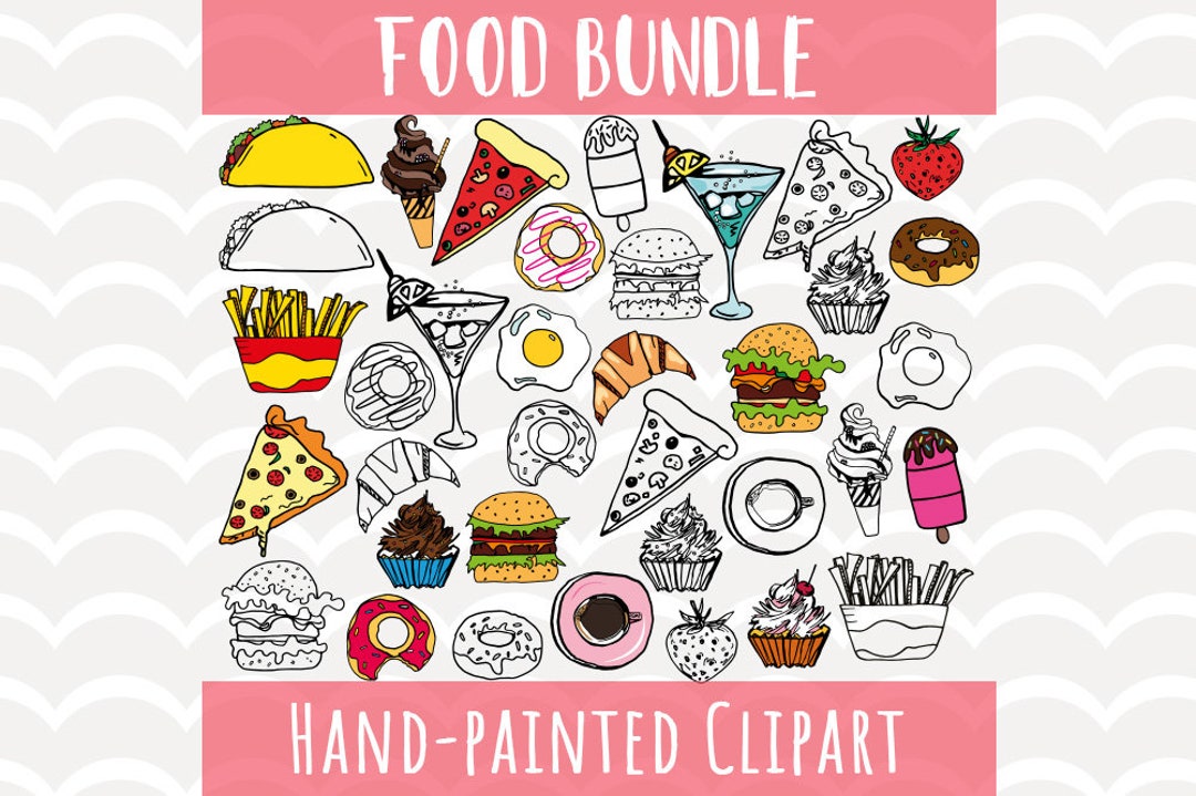Food Clipart Bundle, Vector Hand Drawing Clipart, Fast Food Clipart ...
