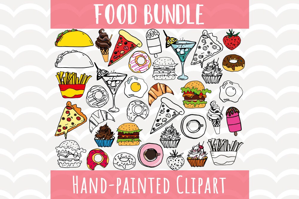 Food Clipart Bundle Vector Hand Drawing Clipart Fast Food - Etsy Canada