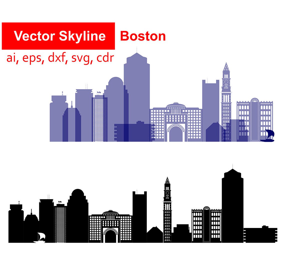 Boston City SVG, Massachusetts Vector Skyline Boston Silhouette, Svg ...