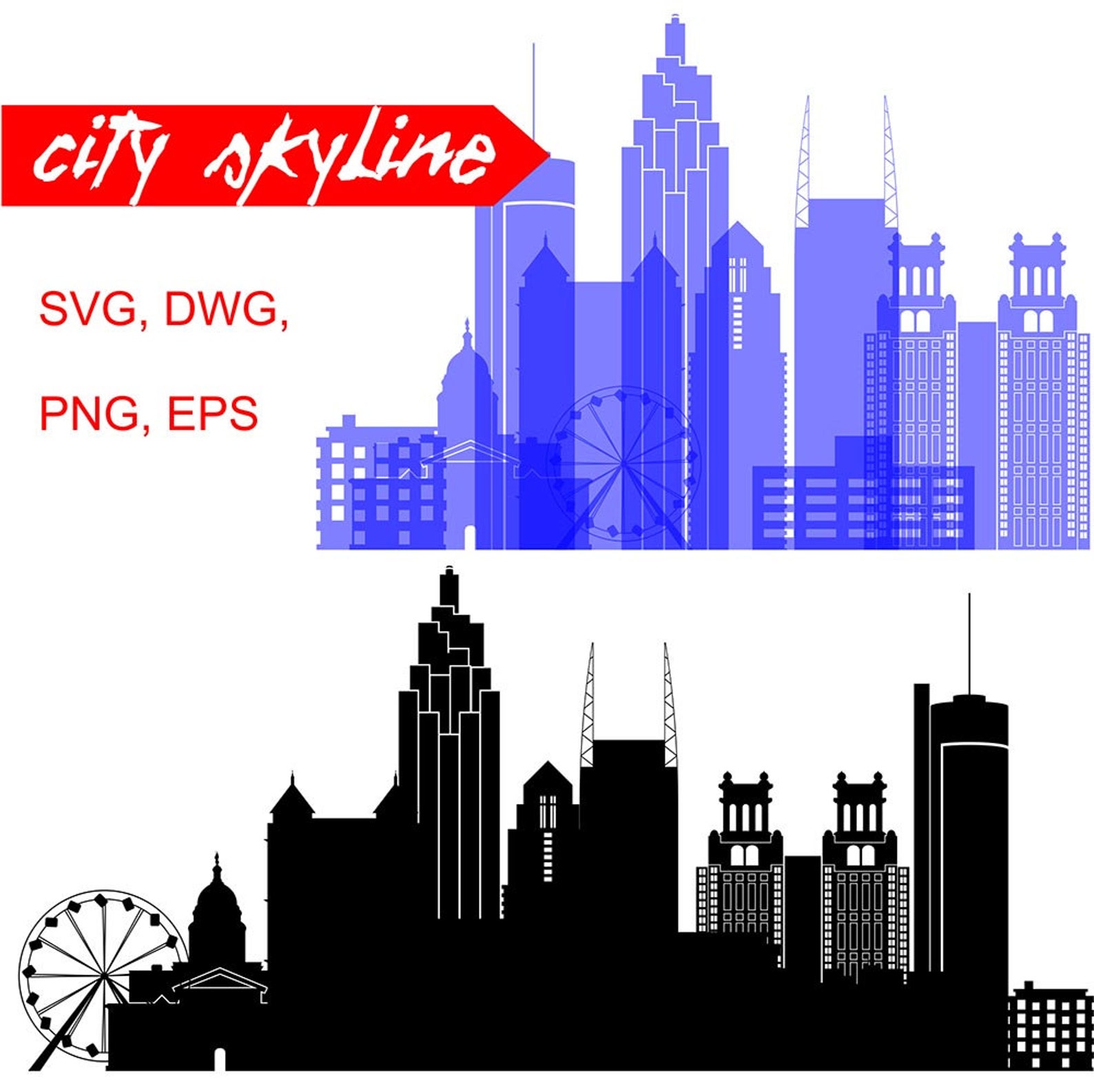 Atlanta Vector Skyline, Atlanta SVG, Silhouette, Svg, Dxf, Eps, Ai, Cdr ...