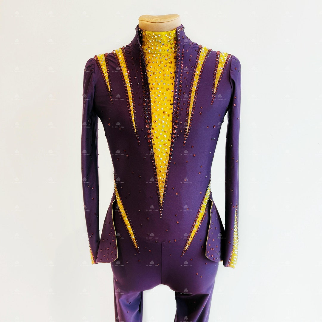 Plum and Gold Color Ice Skating Unitard, Acro Costume, Roller Skating ...