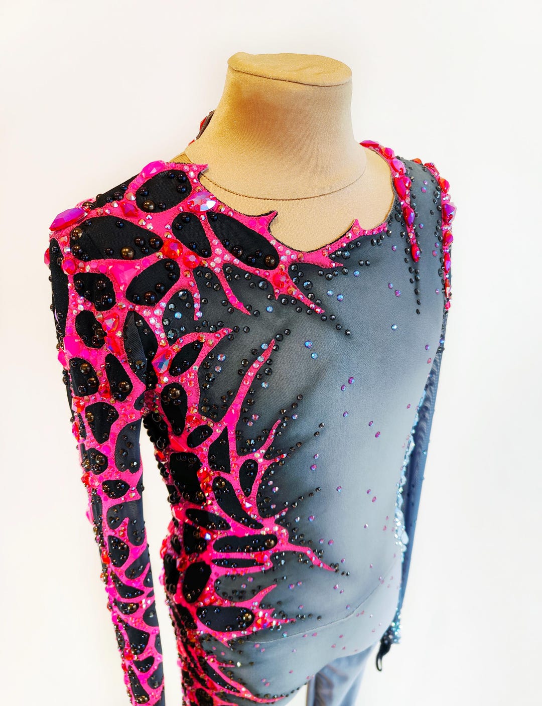 Grey Pink Skating Unitard, Acro Costume, Roller Skating , Show Dance ...