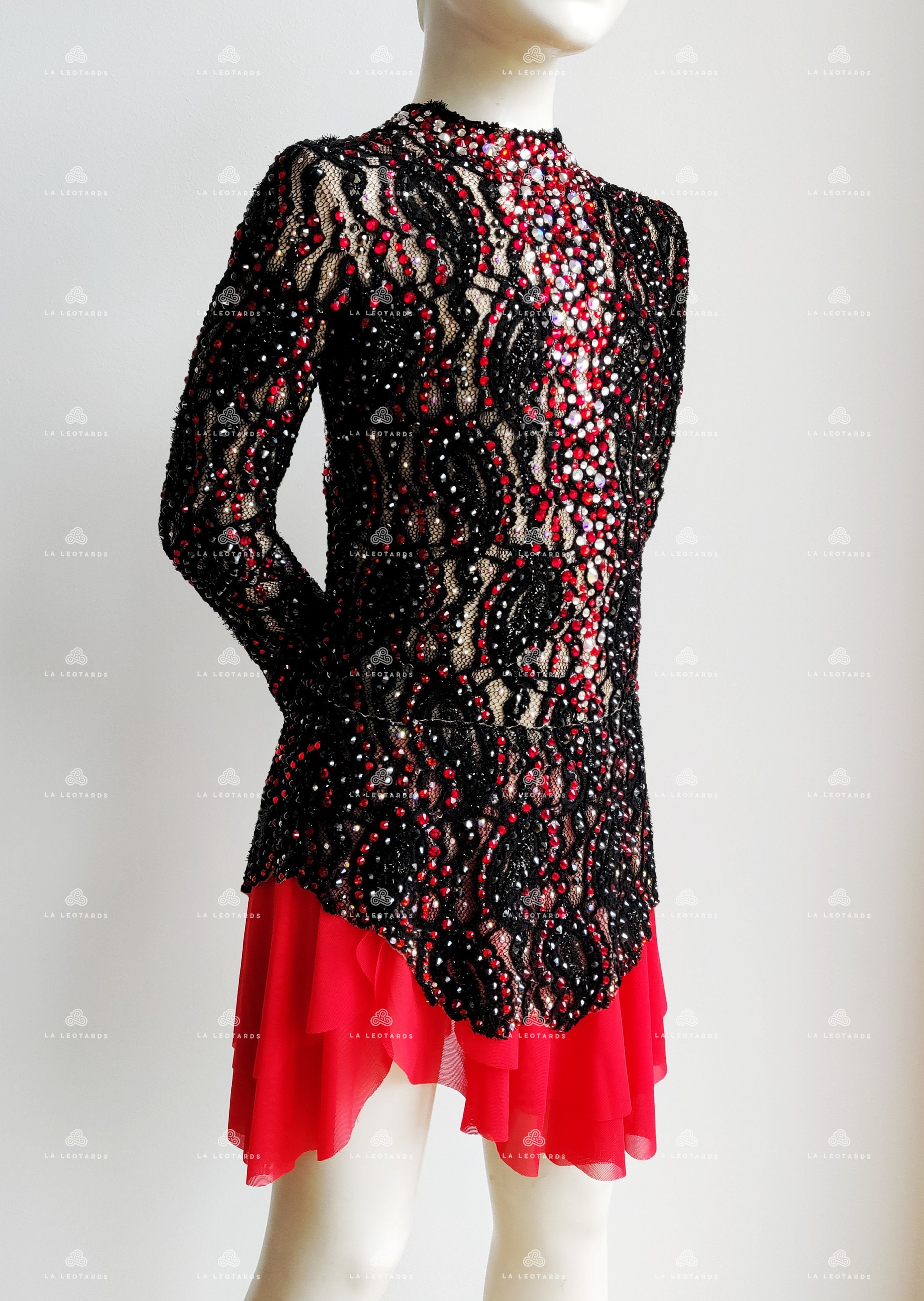 Black/red Figure Skating Dress, Black Rhinestone Dress, Roller Skating ...