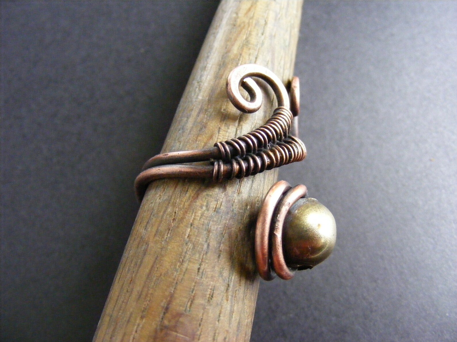 Adjustable Hammered Copper Wire Ring Brass Bead Wire Wrapped | Etsy