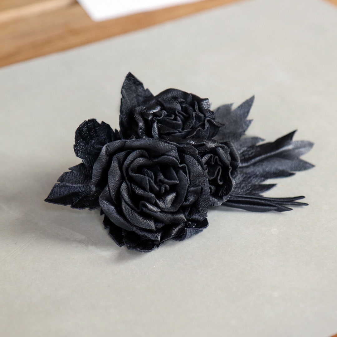 Black Roses, Leather Hairclip, Hair Accessories Made by Oksana - Etsy