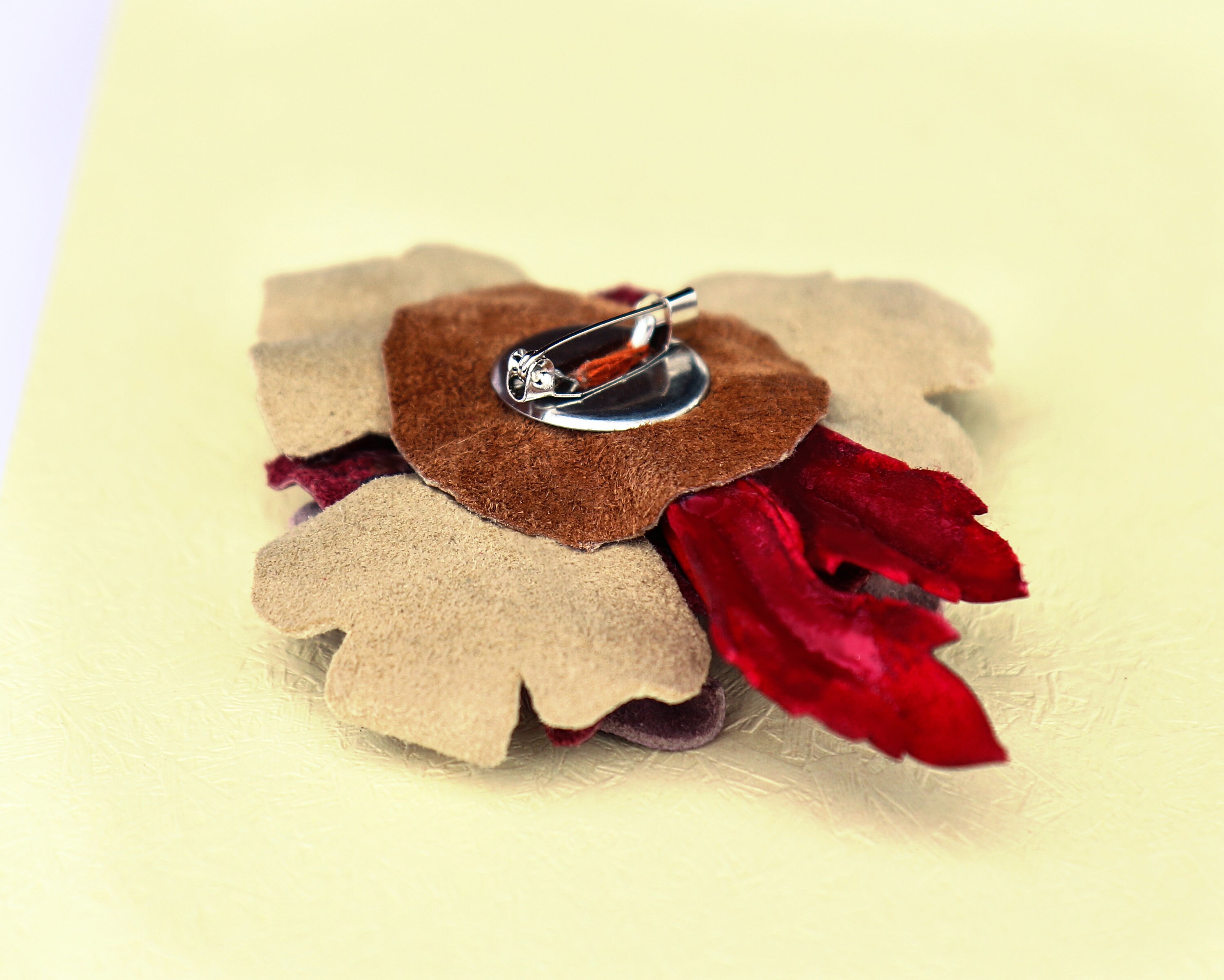 Leather Flower Brooch, Purple Flower Accessory, Handcraft Made by ...