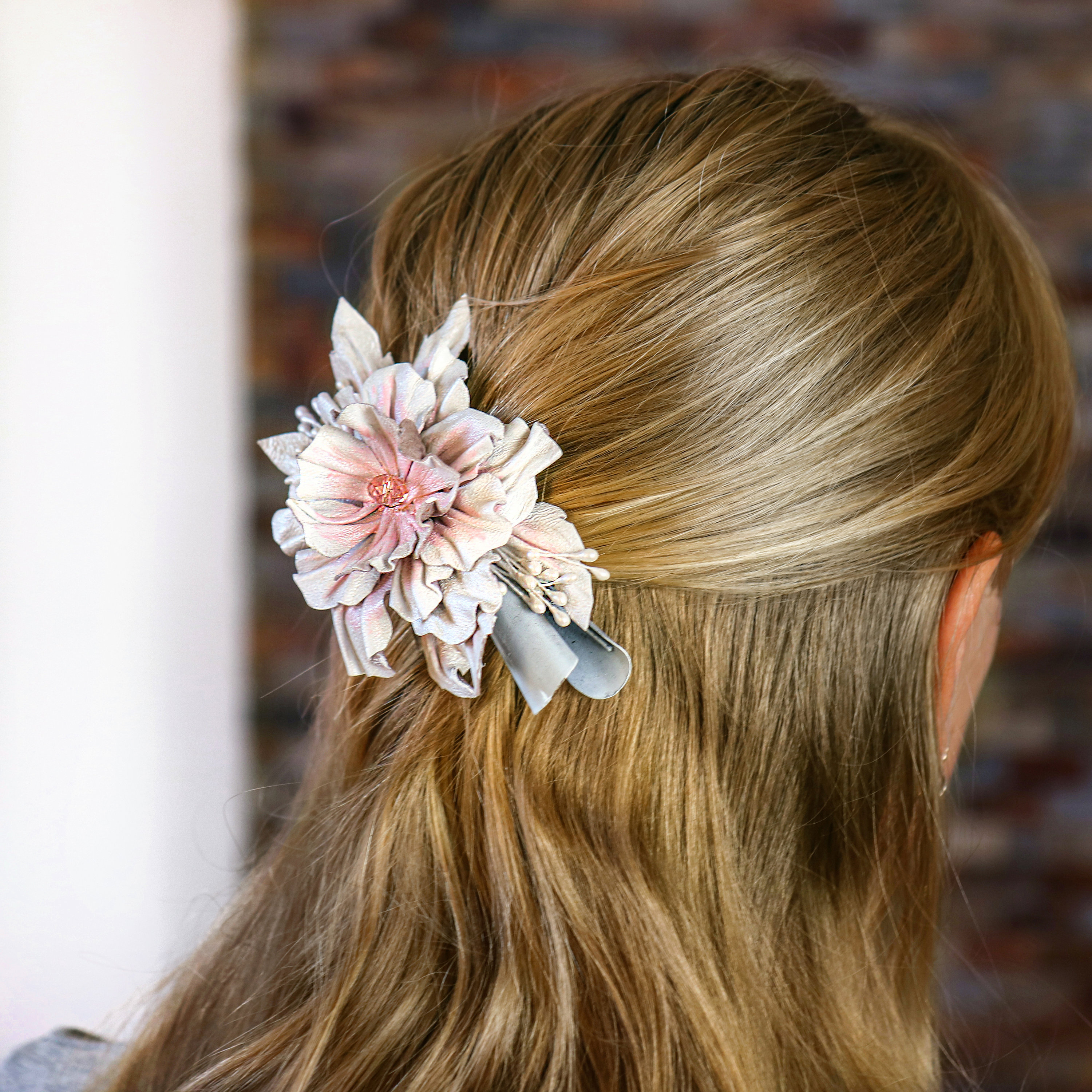Leather Flowers Barrette, Wedding Hair Accessories Made by Oksana - Etsy