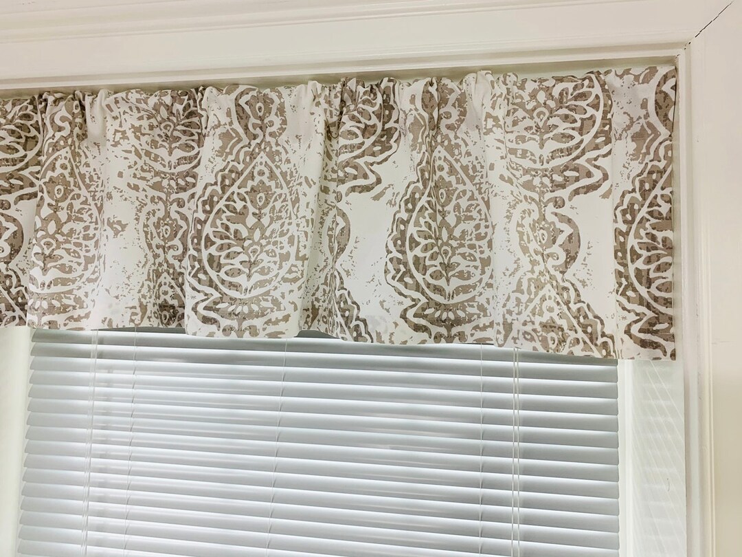 Taupe Valance. Ecru White Valance Check Window Valance, Valance ...