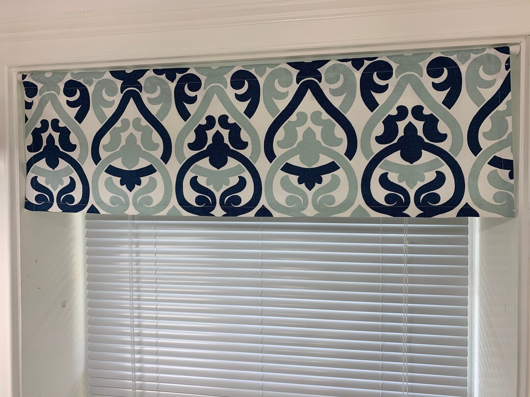 Navy Blue White Valance Window Valance, Alex Valance Curtains, Kitchen ...