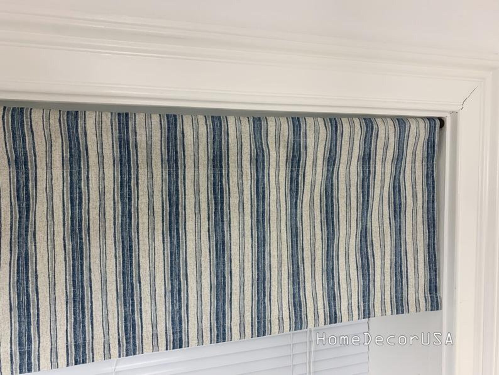 Farmhouse Valance. Gray Valance Navy Blue Valance Stripe Window Valance ...