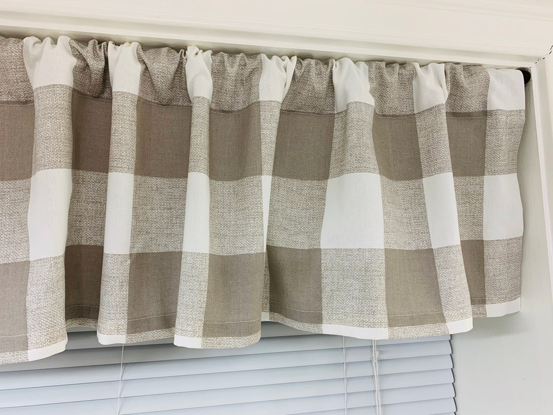 Taupe Valance. Ecru White Valance Check Window Valance, Valance ...