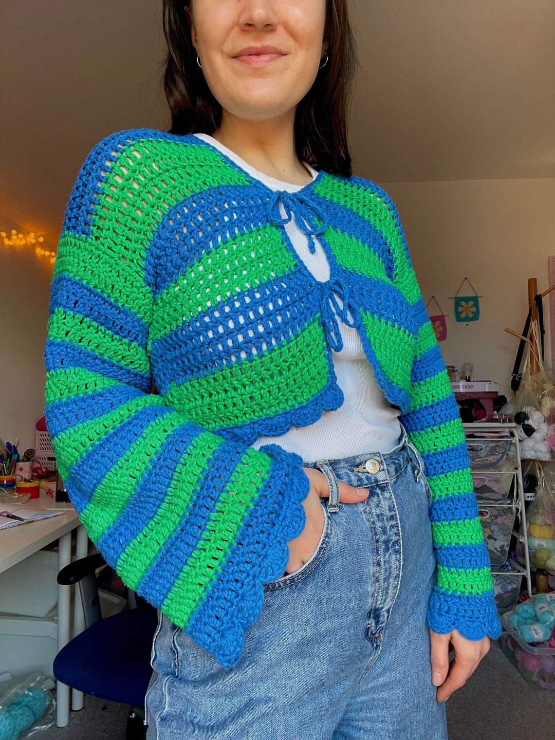 PDF Crochet Pattern- Striped Bow Tie Cardigan by Realm Designs - Etsy