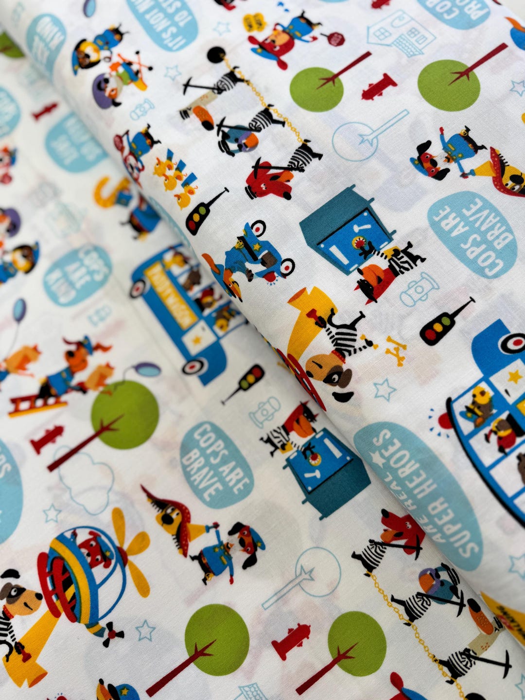 Cops and Robbers - Main White - Cotton Fabric - Etsy