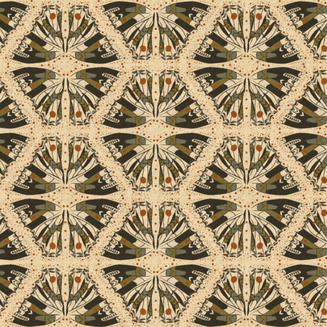 Swallowtail Butterfly Canvas Fabric: Olive Unbleached Metallic Accents ...