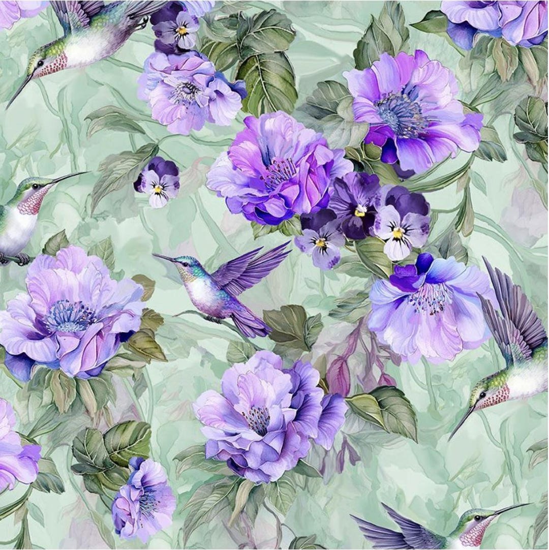 Garden Delight – Hummingbirds Floral Fabric by Timeless Treasures ...