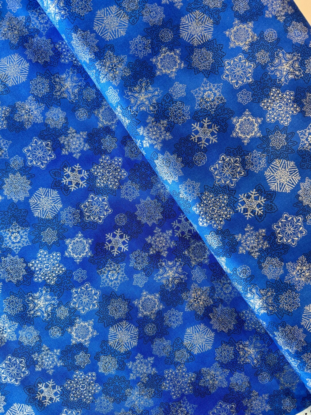 Holiday Flourish-snow Flower - Snowflakes Blue Silver Fabric - Metallic ...