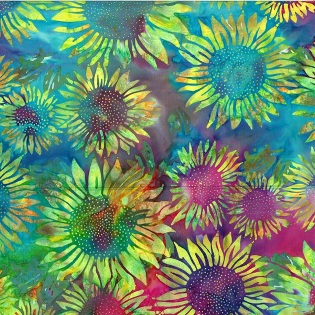Bali Batik - Multi Sunflower Batik Fabric - Cotton Fabric - Etsy