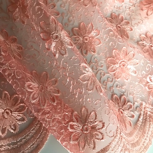 Peach Embroidered Net Fabric With Scalloped Edges - Etsy