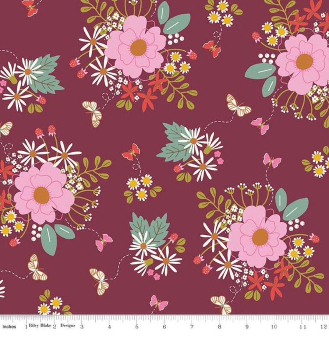 Riley Blake Wild Bouquet Main Merlot Fabric by Citrus & Mint Designs ...