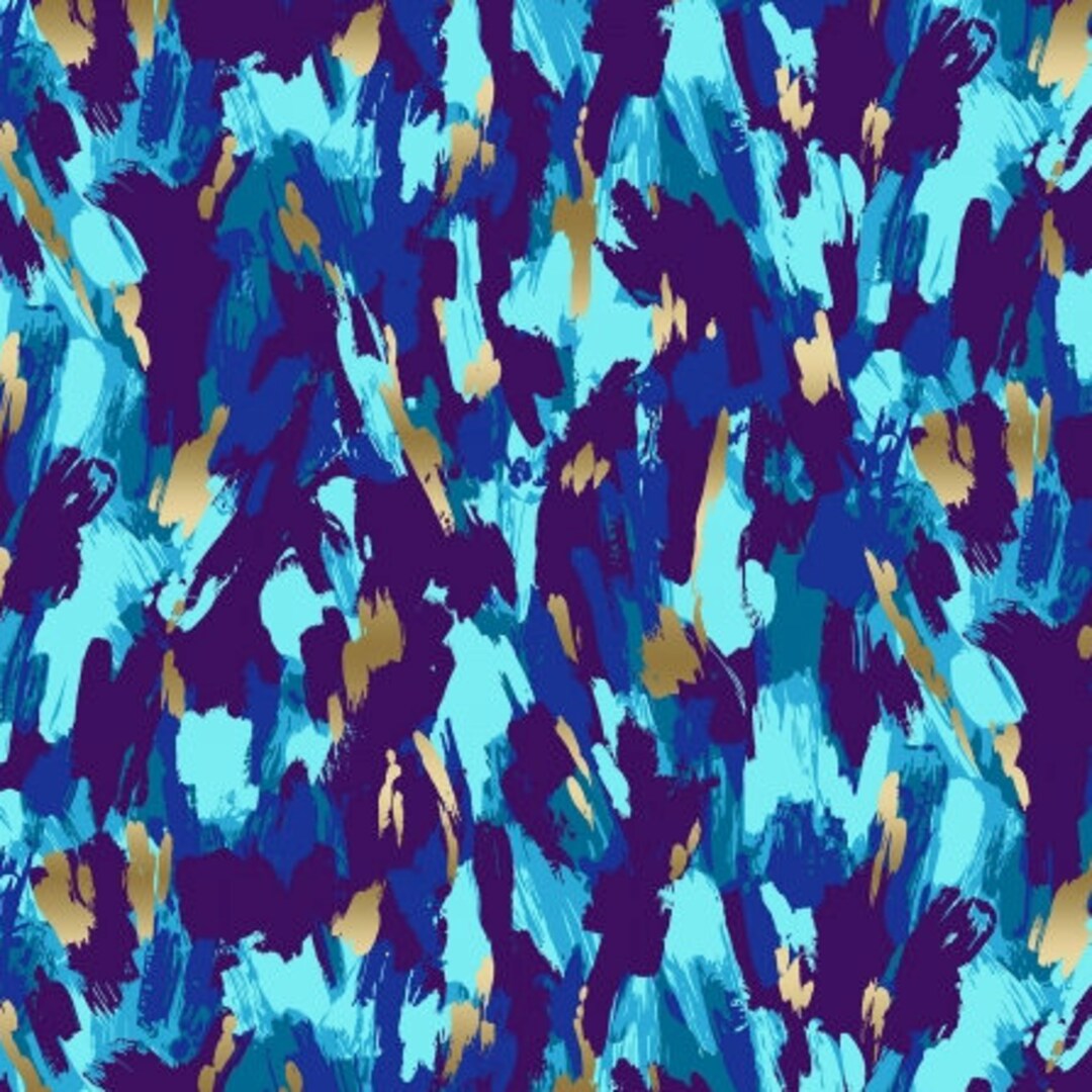 Sapphire Metallic Cotton Fabric: Gold Accents, Flaurie & Finch - Etsy
