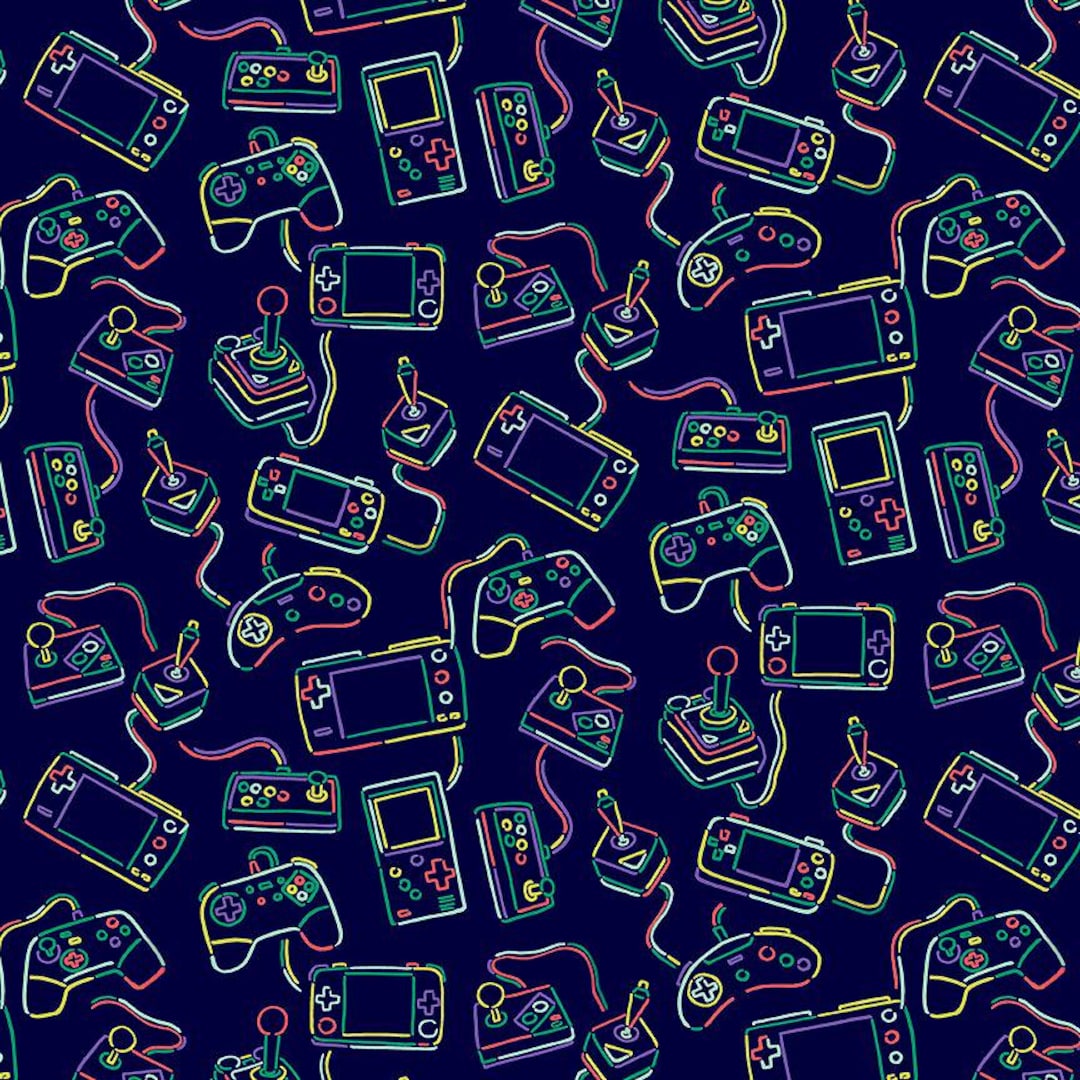 Gamer - Video Game Controllers Fabric - Digital Print - Cotton Fabric ...