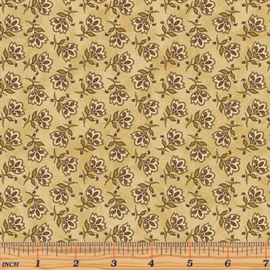 Benartex Chicks on the Run Jacobean Flower Tan Stoff von Cheryl Haynes ...