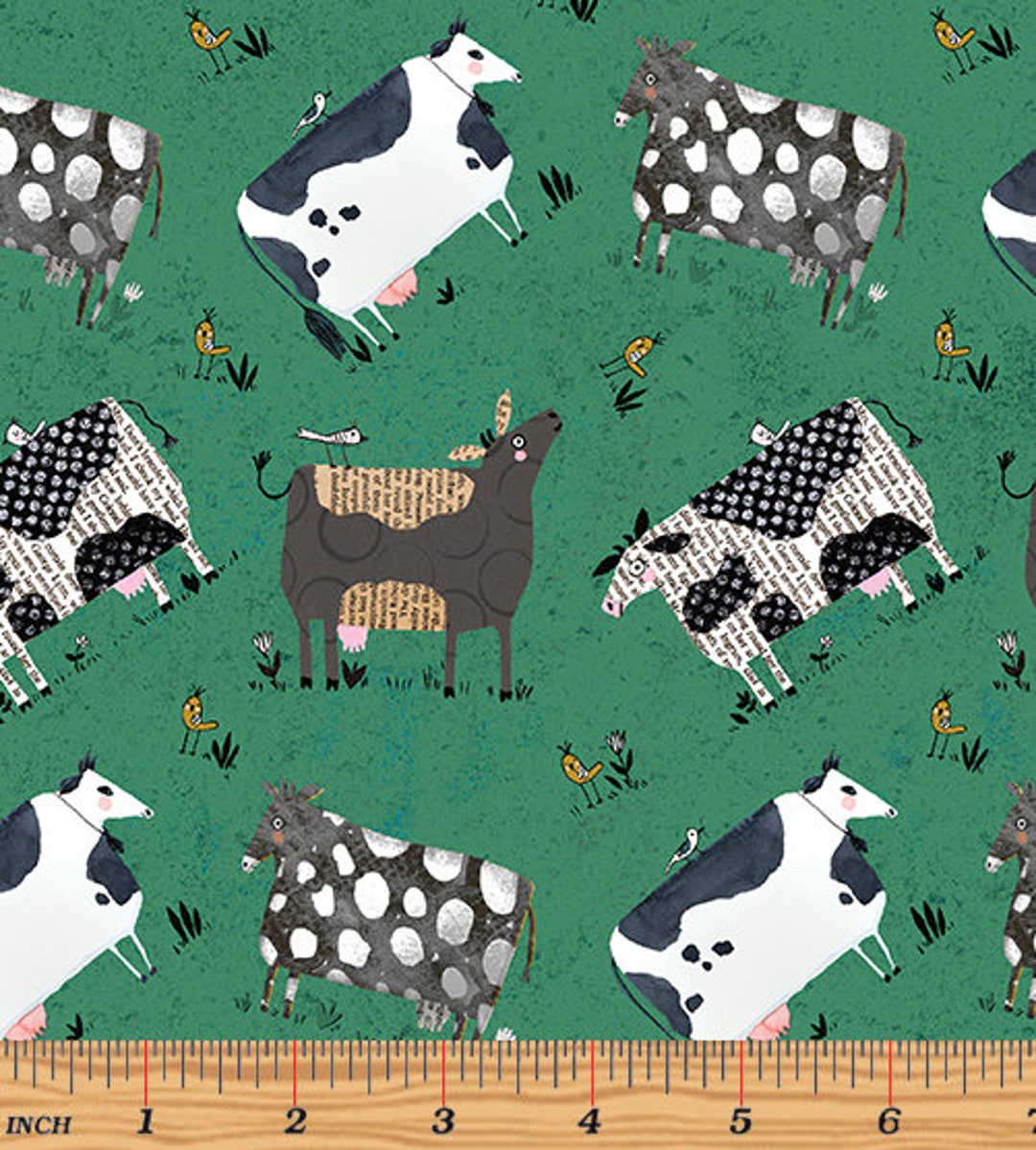 On the Farm Udderly Cows Teal Fabric by Terry Runyan Cotton Fabric - Etsy