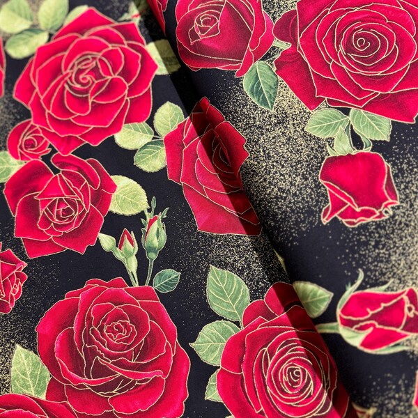 Red Rose Fabric - Etsy
