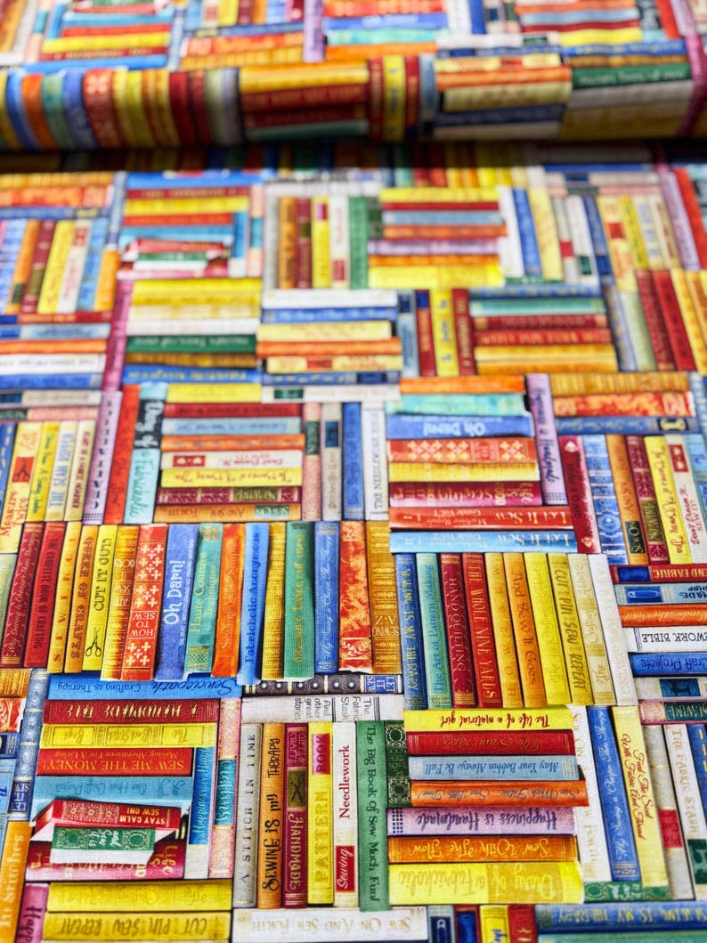 Sew Strong - Sewing Library Books Fabric - Cotton Fabric - Etsy