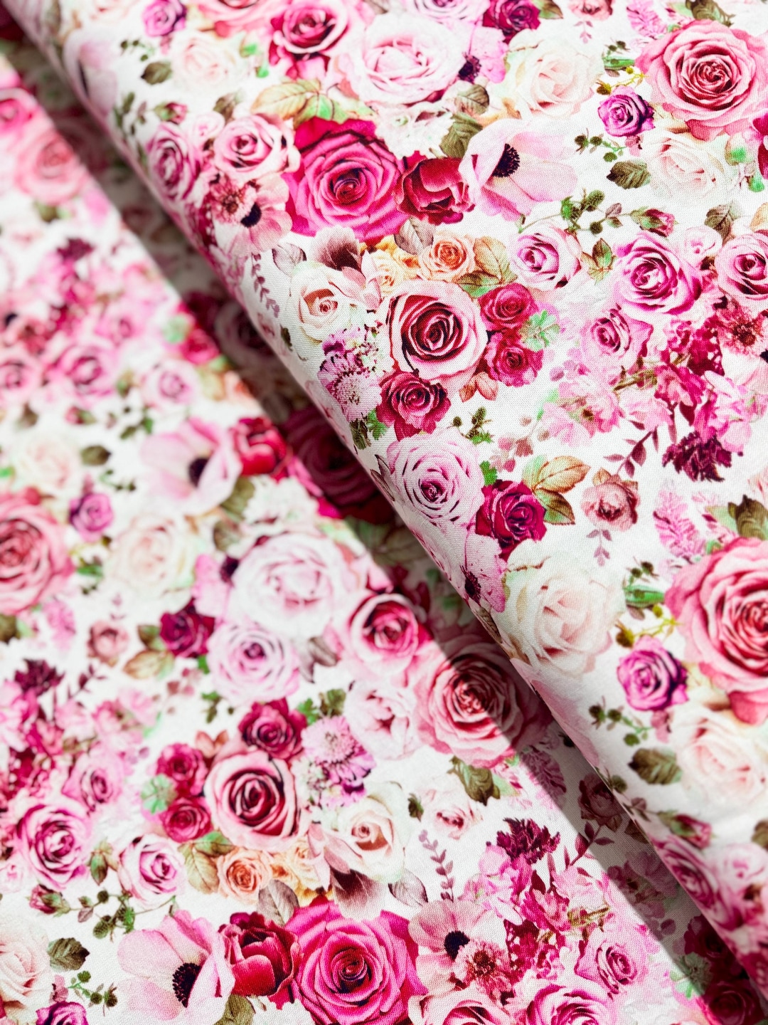 Bellerose - Rose Bouquet Fabric - Digital Print - Cotton Fabric - Etsy