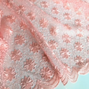 Peach Embroidered Net Fabric With Scalloped Edges - Etsy