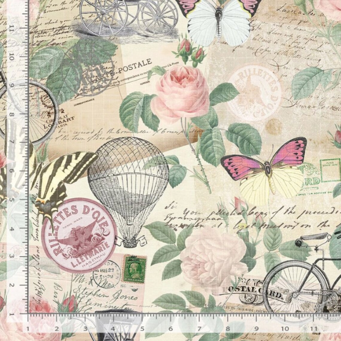 Postcard Collage Fabric: Jardin Cotton Print by Timeless Treasures - Etsy