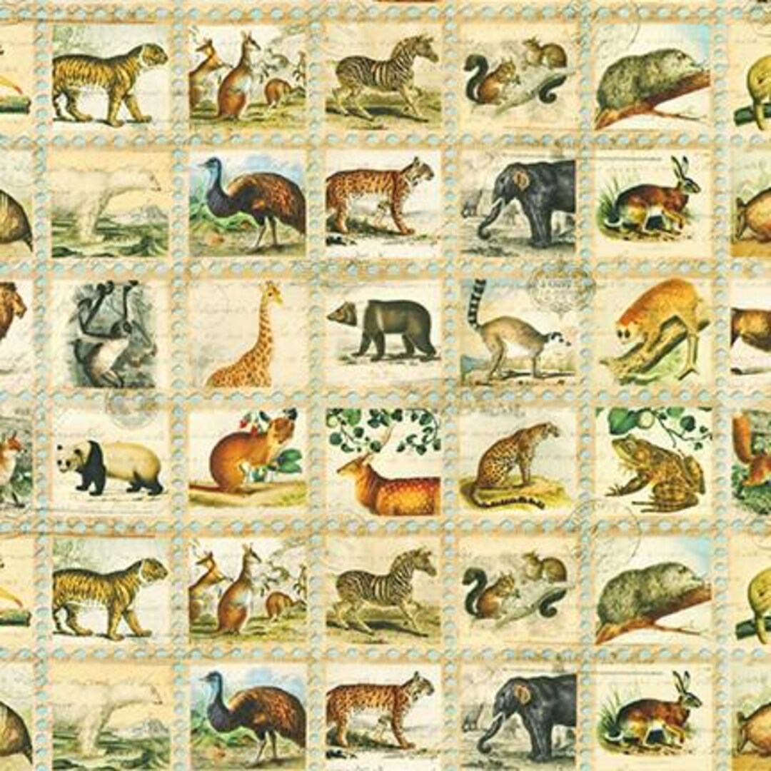 Library of Rarities - Jungle Animals Vintage - Cotton Fabric - Etsy