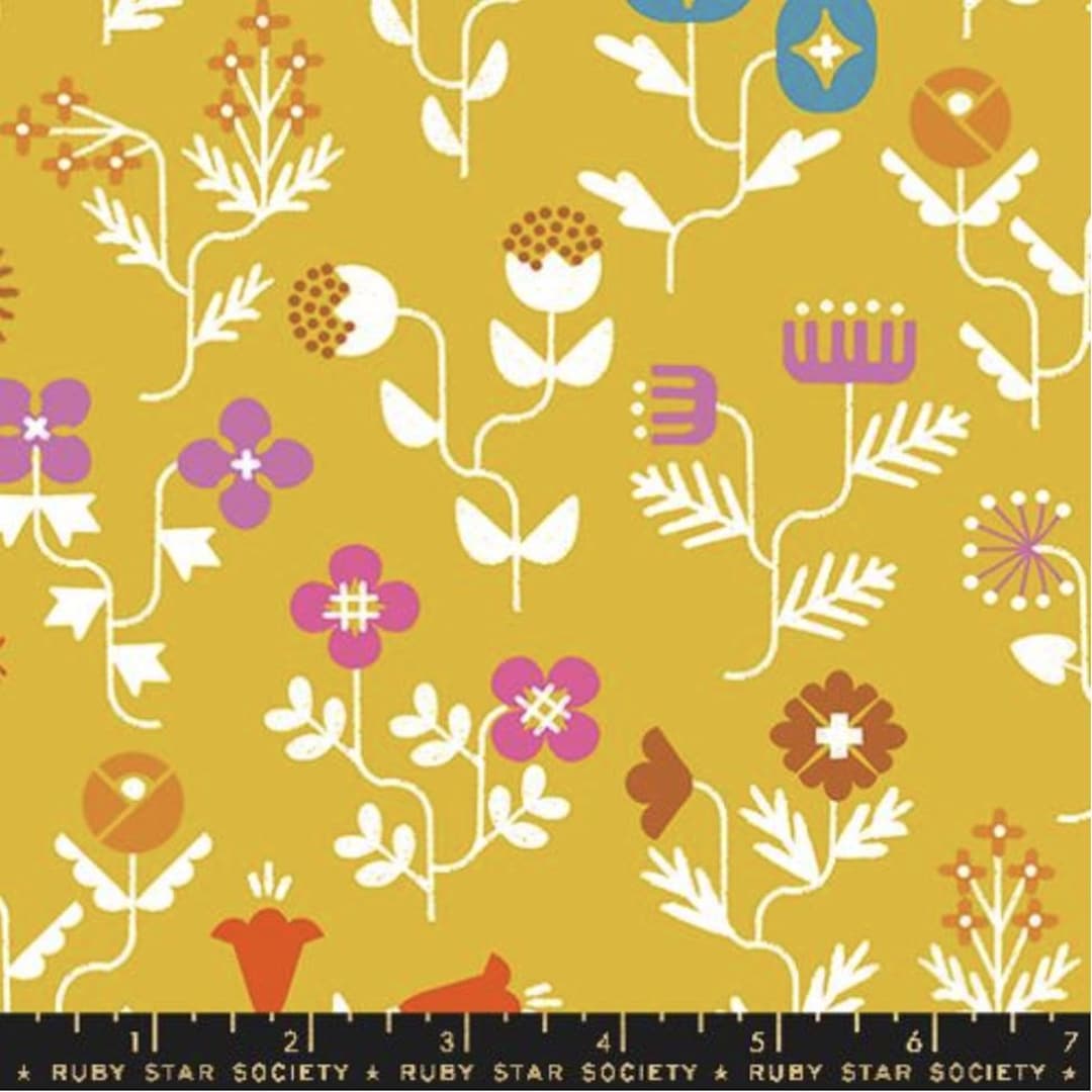 Ruby Star Society Linen Canvas Fabric: Golden Rod Salutations Print - Etsy