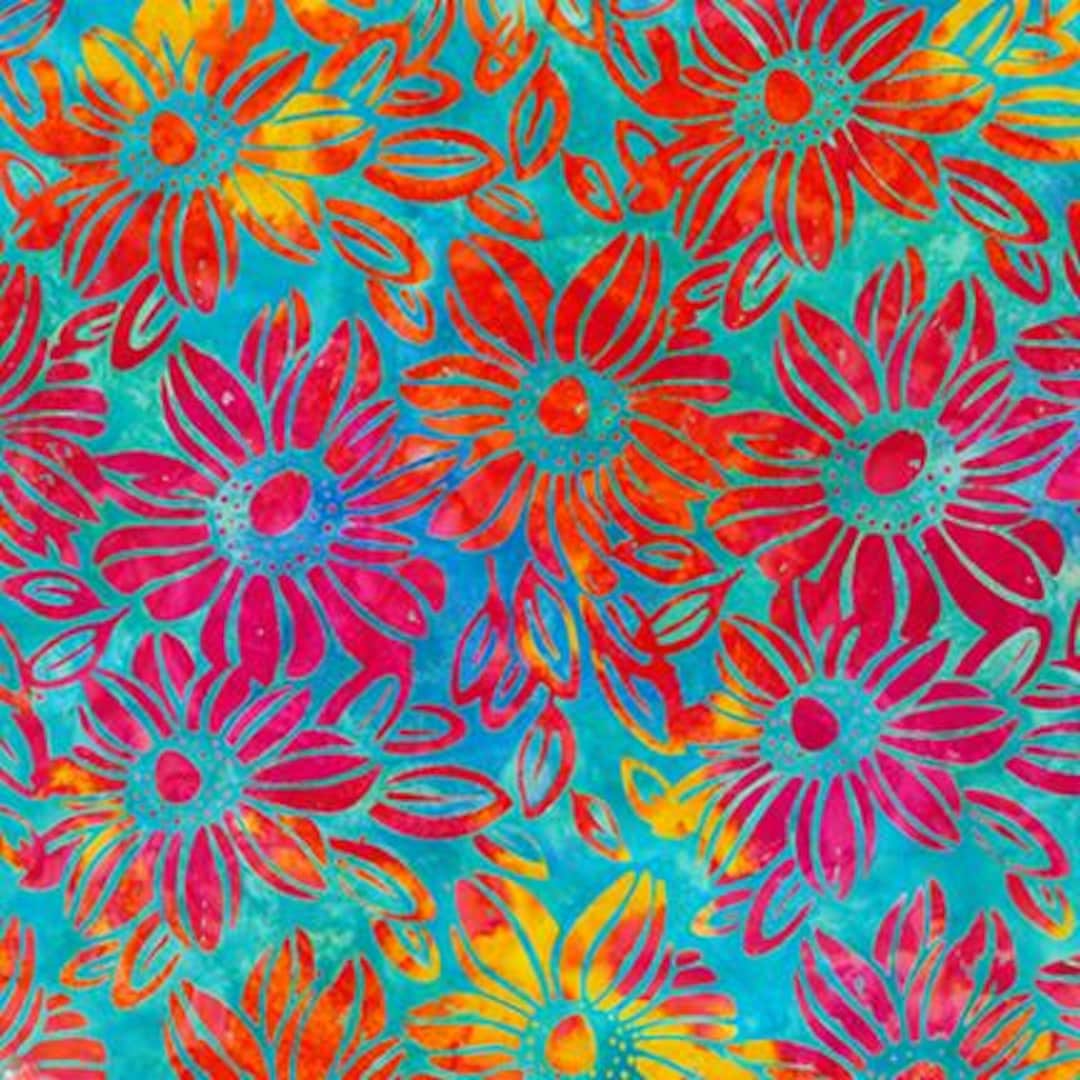 Artisan Batiks - Summer Zest - Sunflower Blooms Poppy Batik Fabric ...