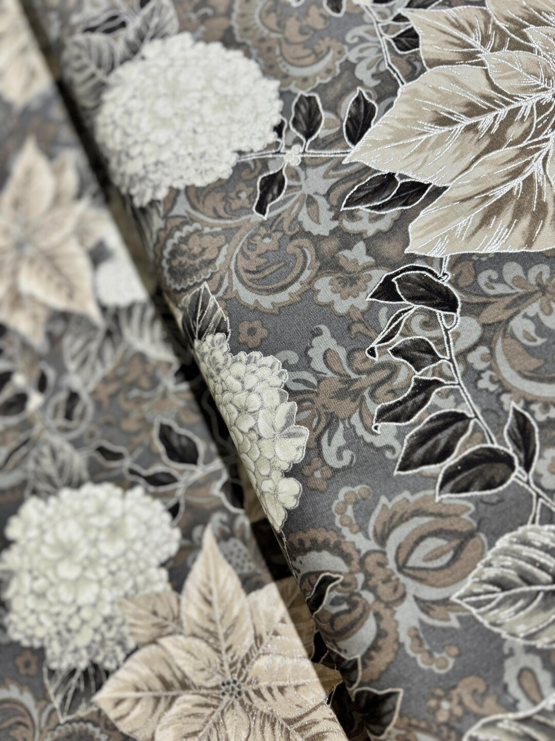 Holiday Flourish-snow Flower - Poinsettia Blooms Pewter Silver Fabric ...
