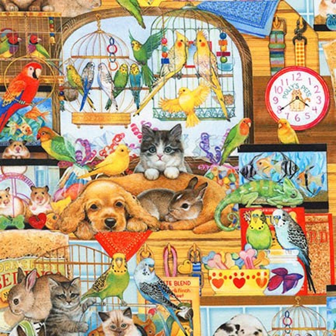 Whiskers and Tails Pets Bright Fabric Digital Print Cotton Fabric - Etsy