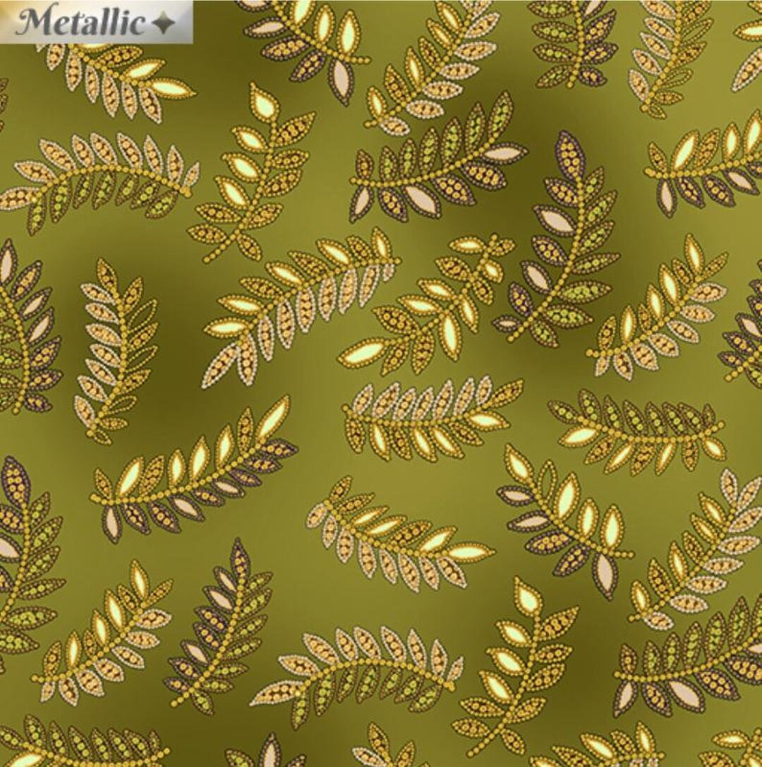 Radiance Radiant Ferns Green Metallic Fabric by Kanvas Studio Metallic ...