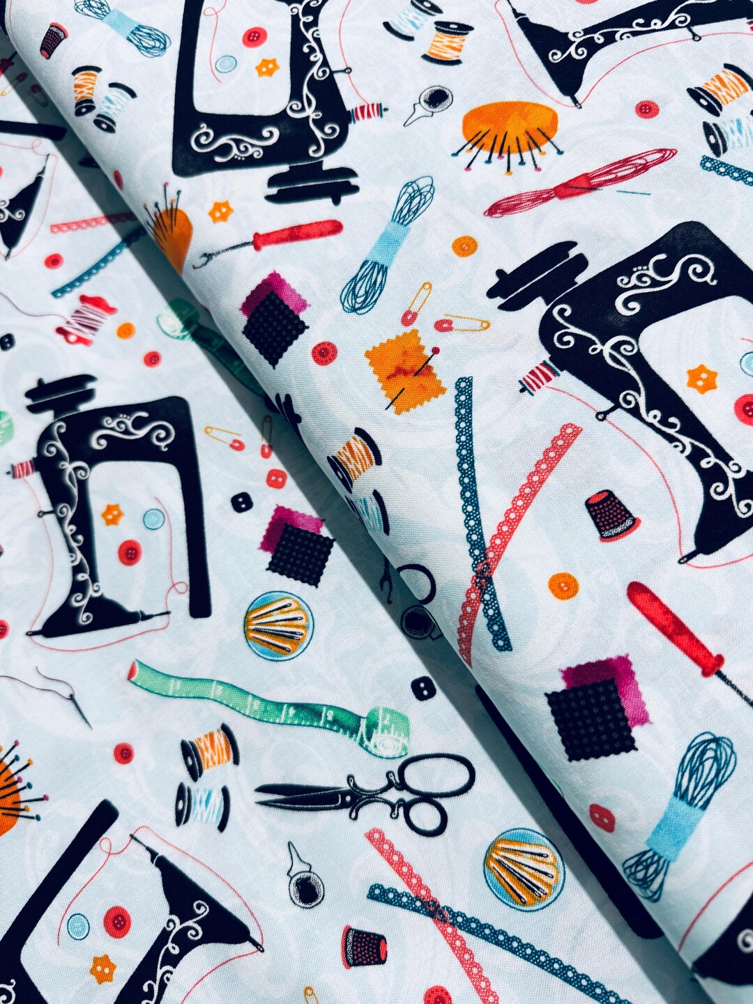 Handmade With Love - Sewing Machines Fabric by Kate Ward Thacker ...