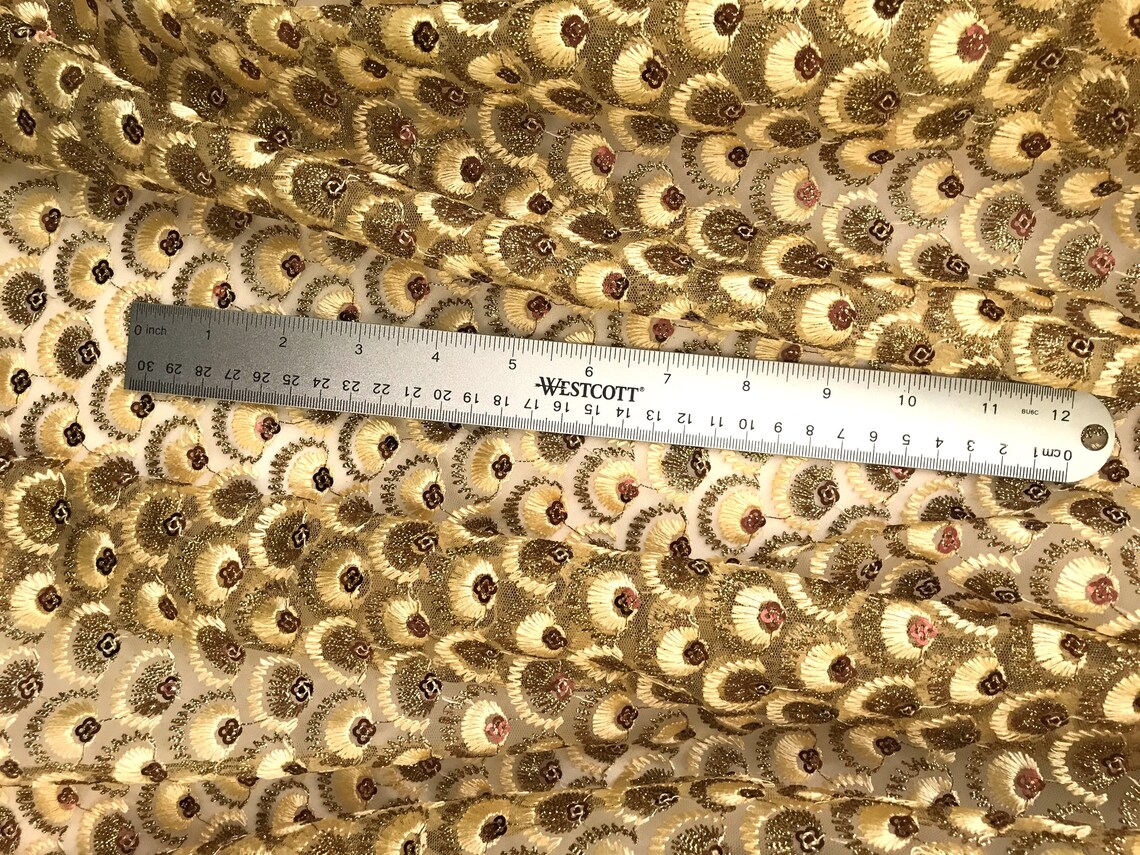Gold Embroidered Net Fabric Embellished With Sequins - Etsy