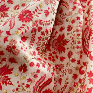 Rose Pink Artificial Silk - Screen Print With Gold Thread Embroidery ...