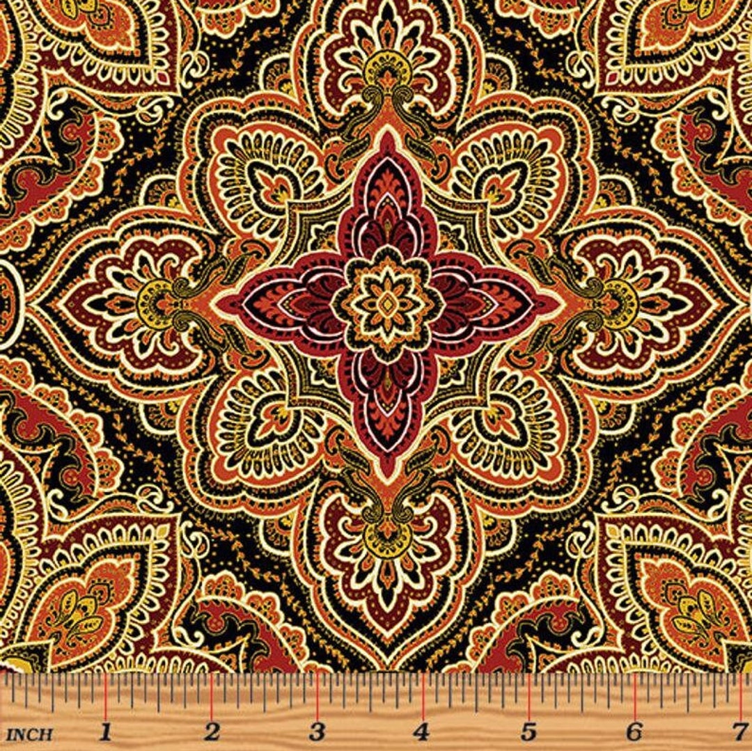 Harvest - Medallion Russet Metallic Fabric by Kavas Studio - Metallic ...