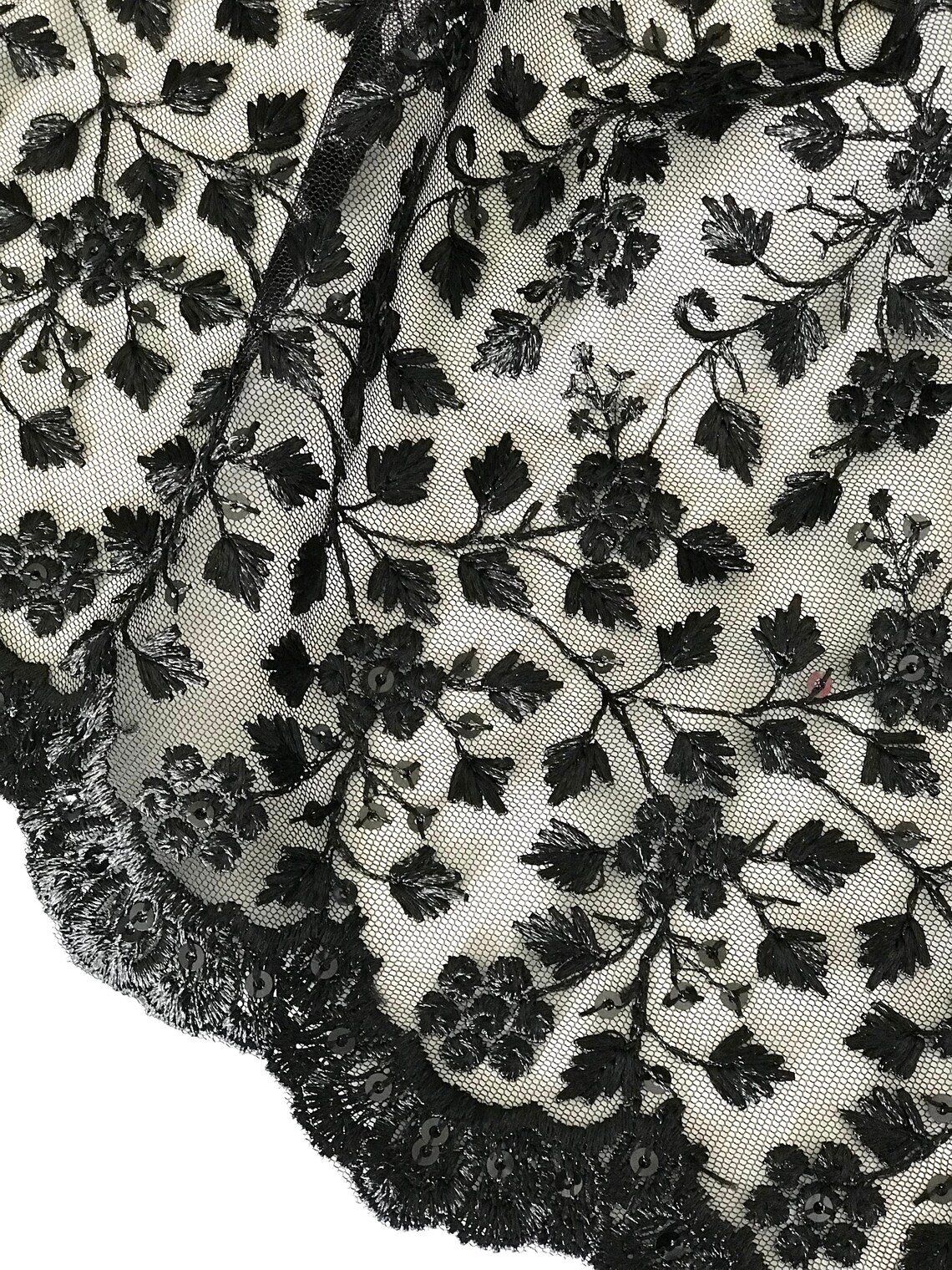 Black Embroidered Net Fabric Embellished With Black Sequins | Etsy