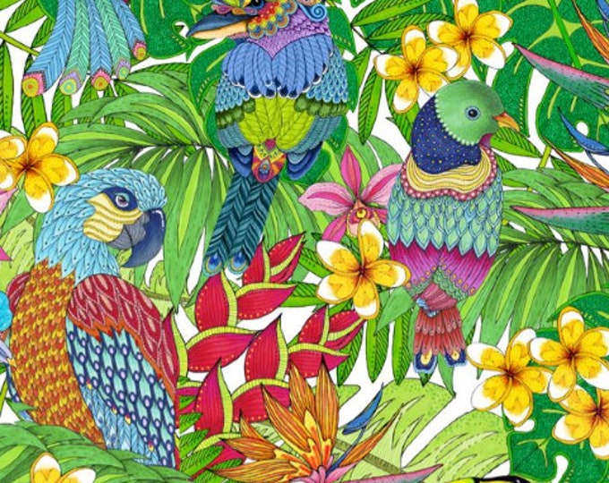 Tropical Flair - Birds Allover White Fabric by Hello Angel - Cotton ...