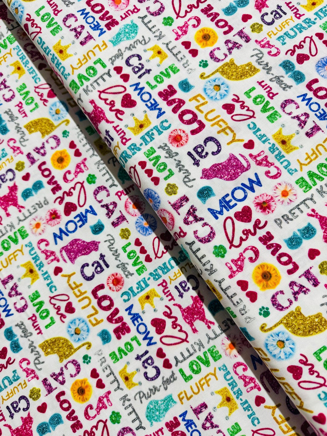 Kitty Words Fabric - Cotton Fabric - Etsy