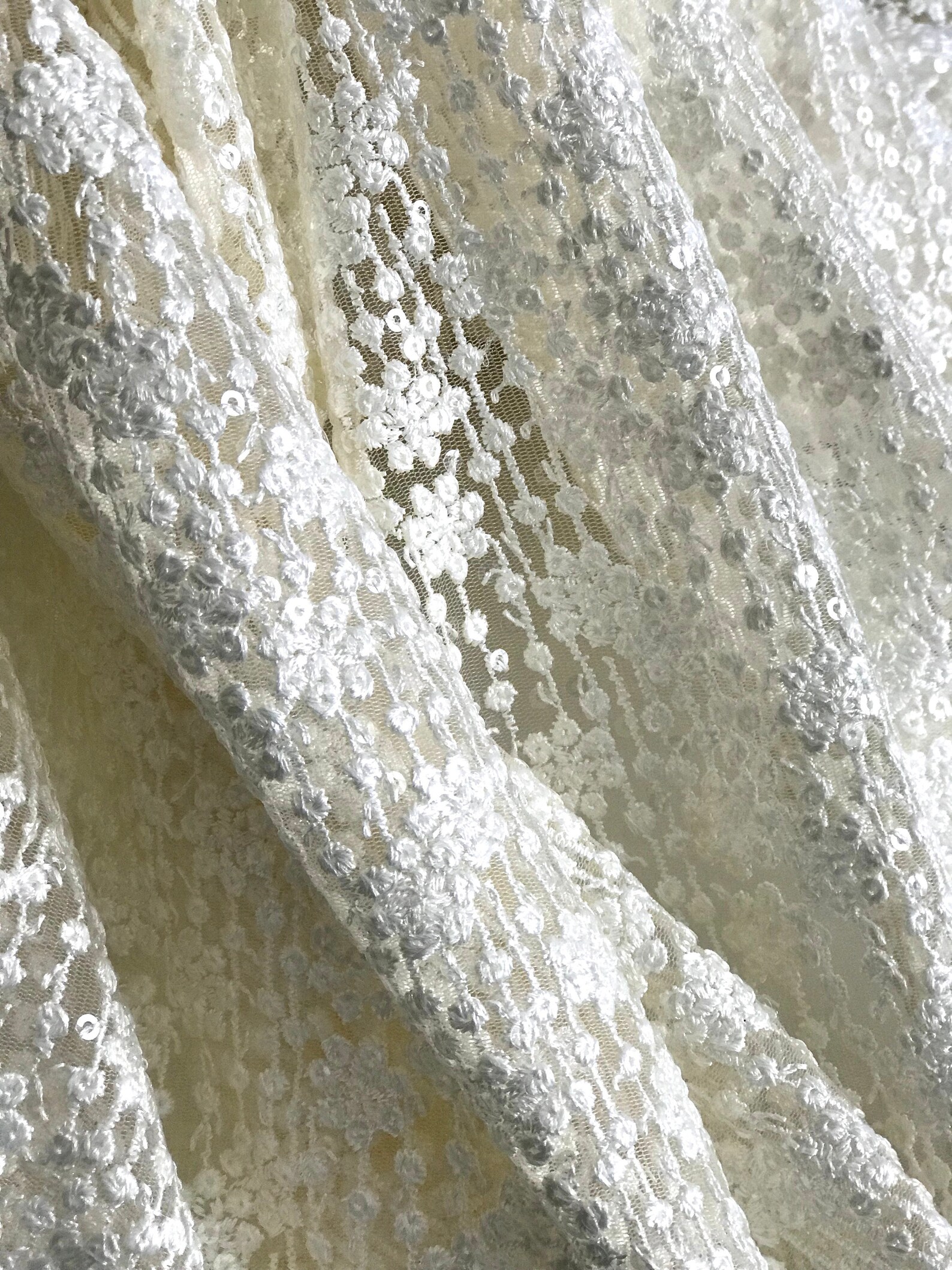 Cream Embroidered Net Fabric Embellished With Sequins sold | Etsy