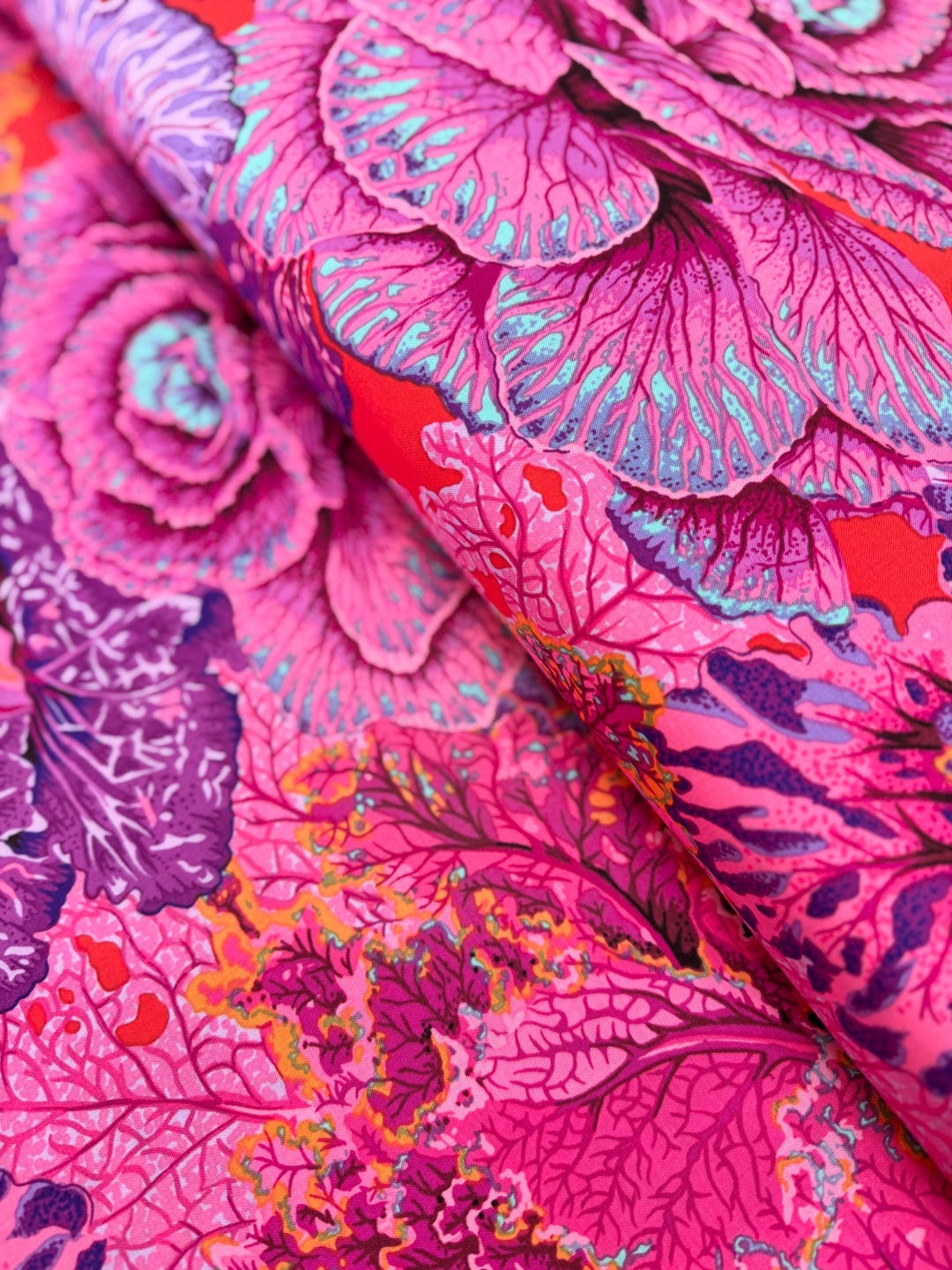 Kaffe Fassett Curly Kale Red Cotton Fabric: Philip Jacobs Design - Etsy