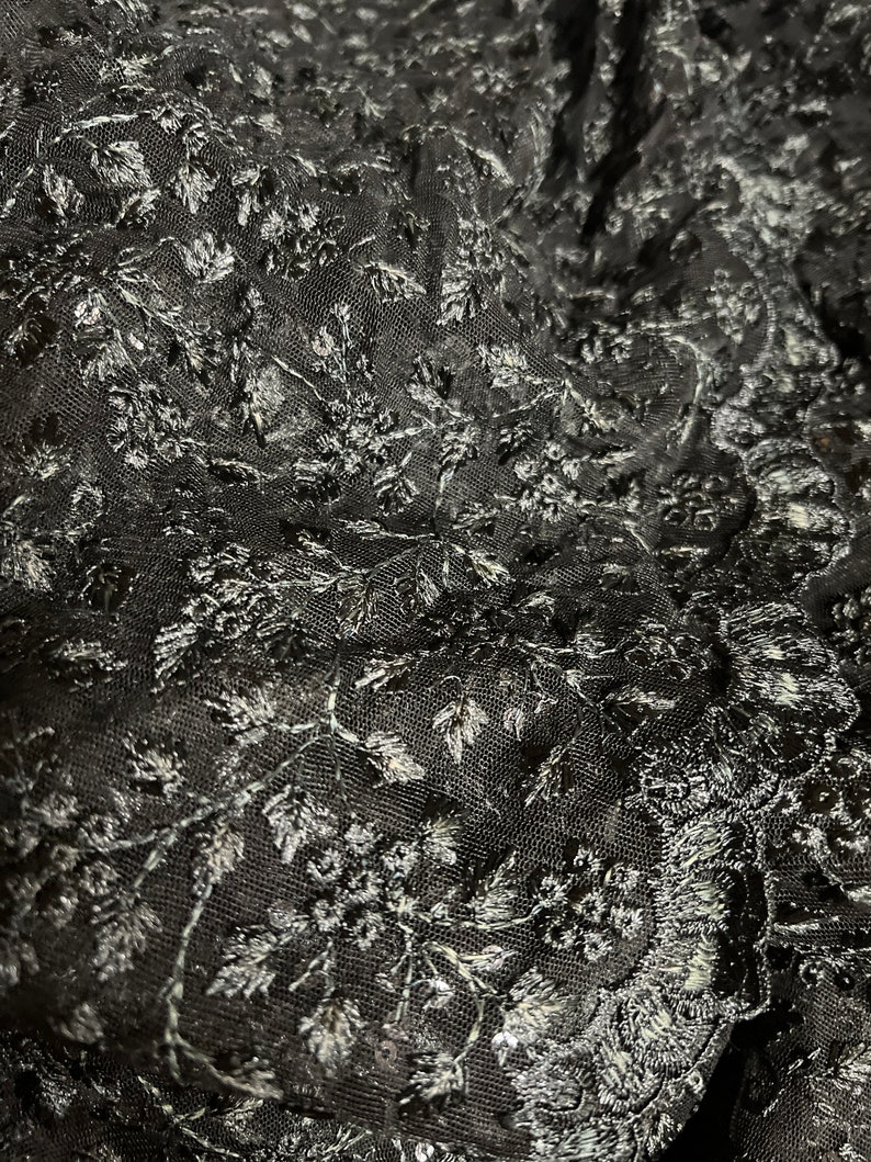 Black Embroidered Net Fabric Embellished With Black Sequins - Etsy