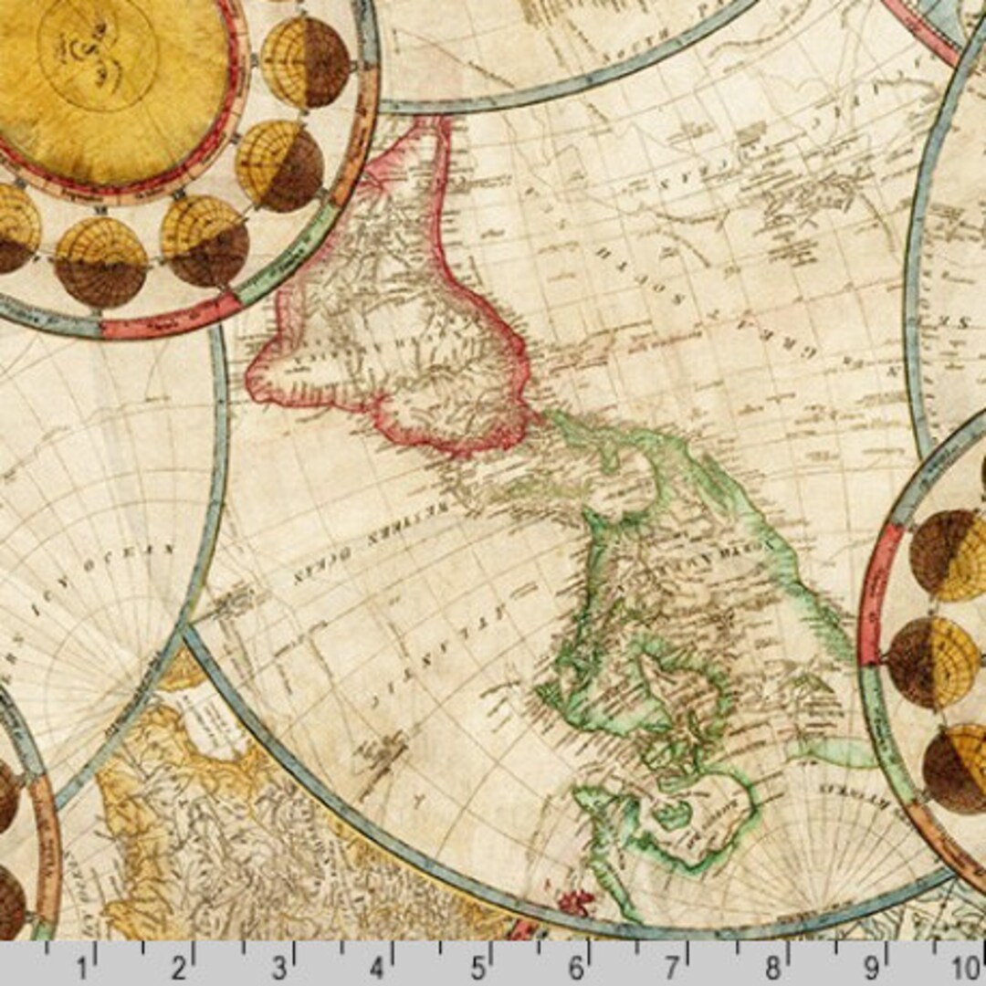 108 Wide Library of Rarities Wide Maps Vintage Quilt Back Cotton Fabric ...