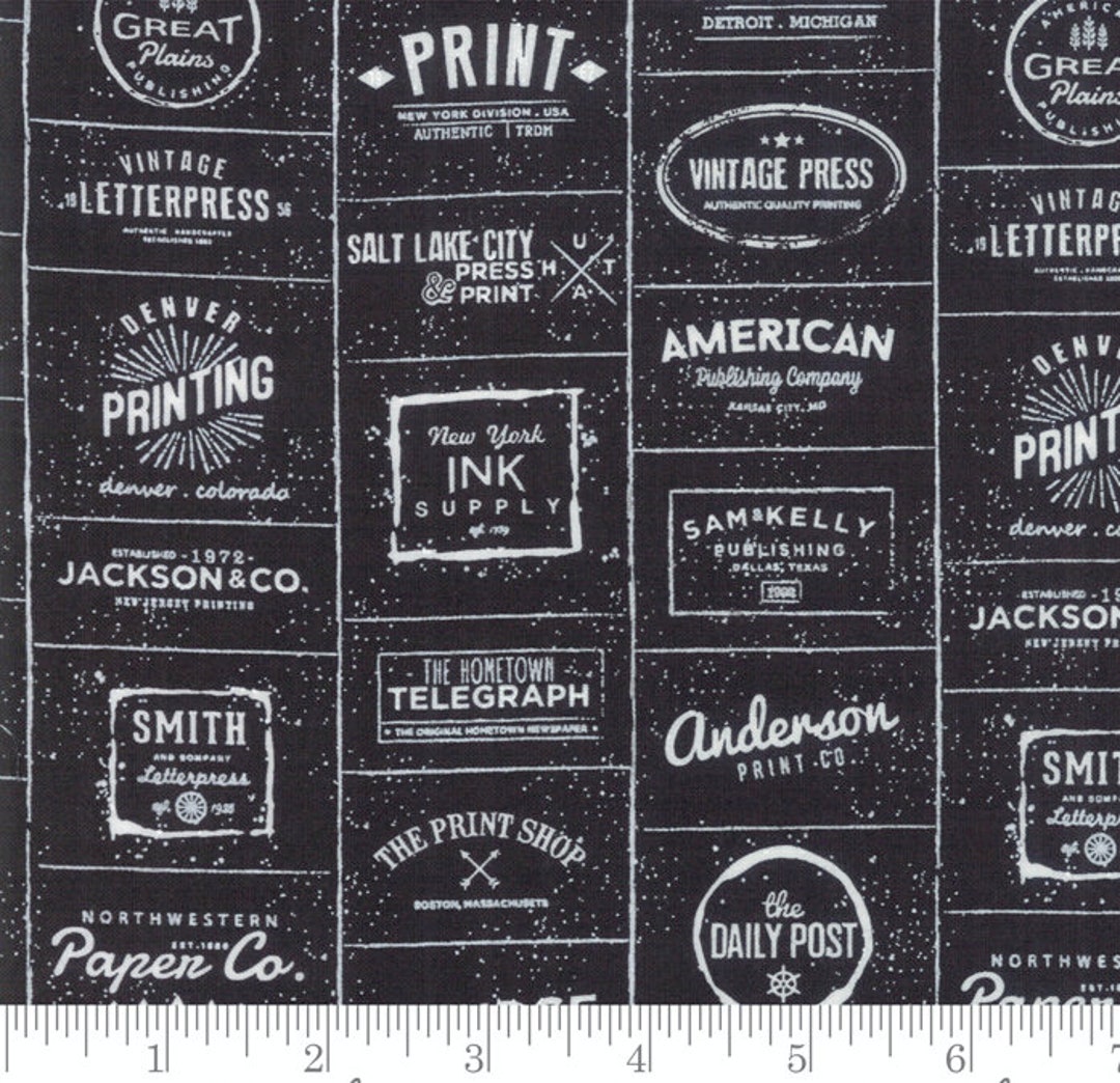 The Print Shop - Modern Logos Black Fabric by Sweetwater - Cotton ...